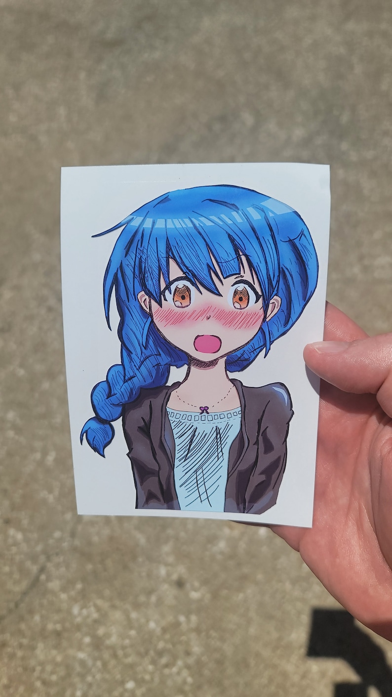 Blue Hair Anime Girl Vinyl Slap Sticker Decal Cute and Durable - Etsy