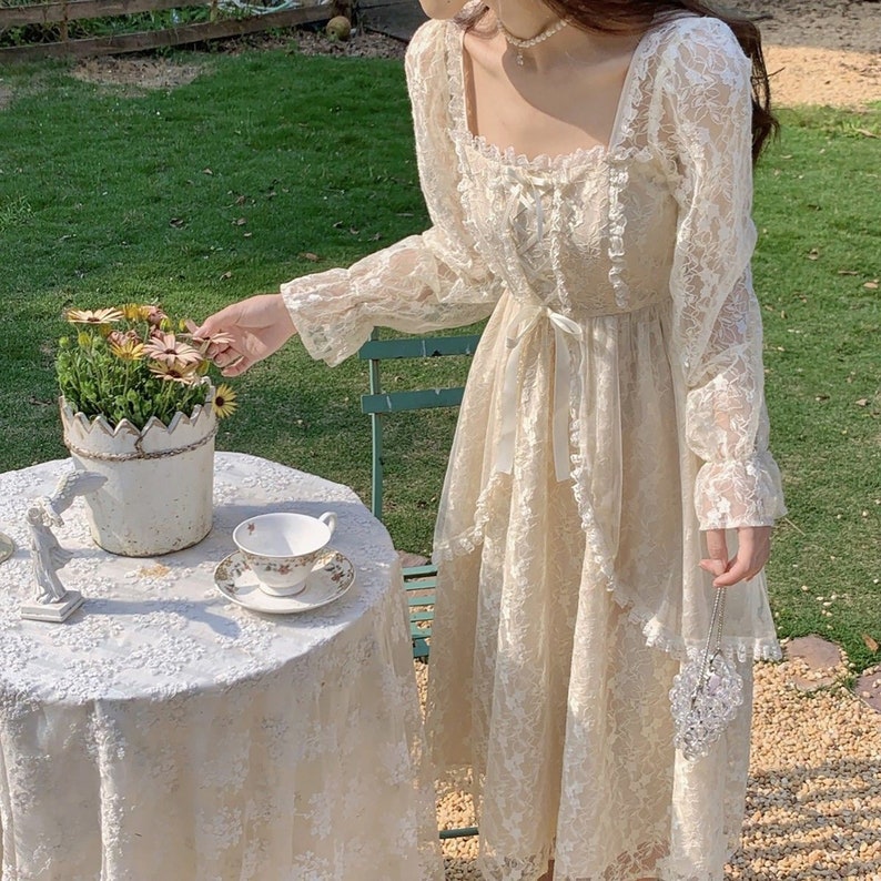 Vintage Tea Break Lace Fairy Dress, Corset Dress, French Princess Dress ...