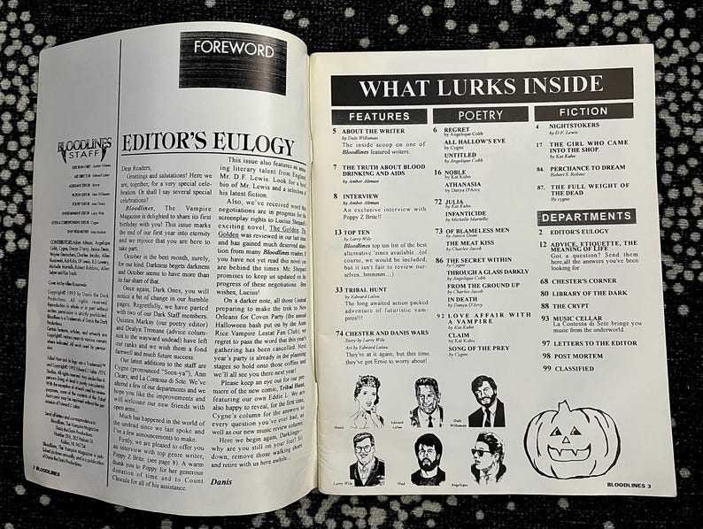 VERY RARE** Bloodlines: the Vampire Fanzine Volume #2 Issue #6 - Oct ...