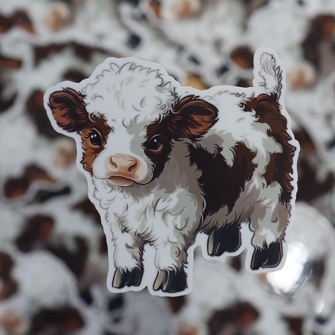 Miniature Furry Cow Sticker Handmade Custom Vinyl Decal for ...