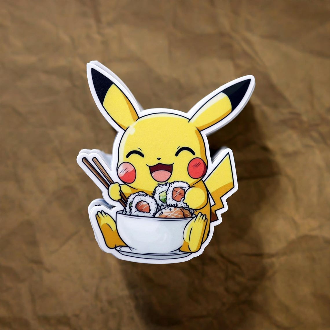 Pikachu Sticker Pikachu Eating Sushi Sticker Custom, Handmade ...