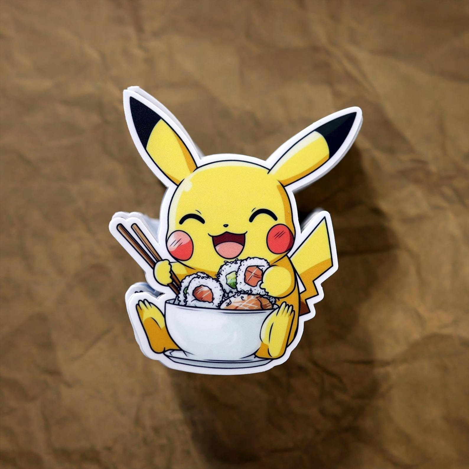 Pikachu Sticker Pikachu Eating Sushi Sticker Custom, Handmade ...
