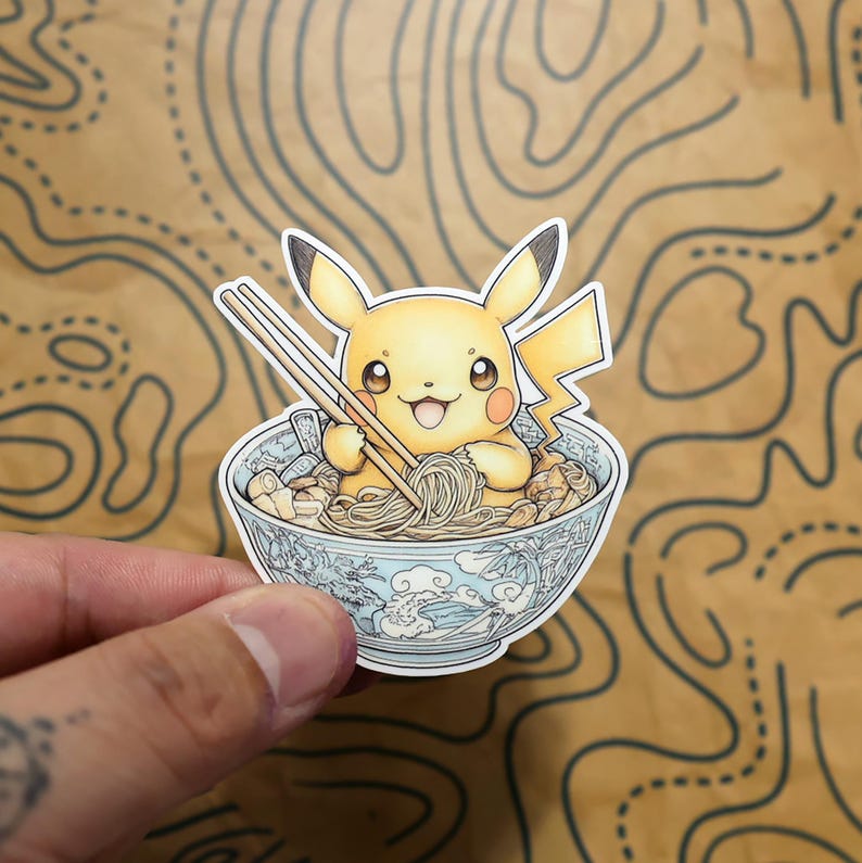 Pikachu in a Ramen Bowl Glossy Vinyl Sticker Handmade Custom Anime ...