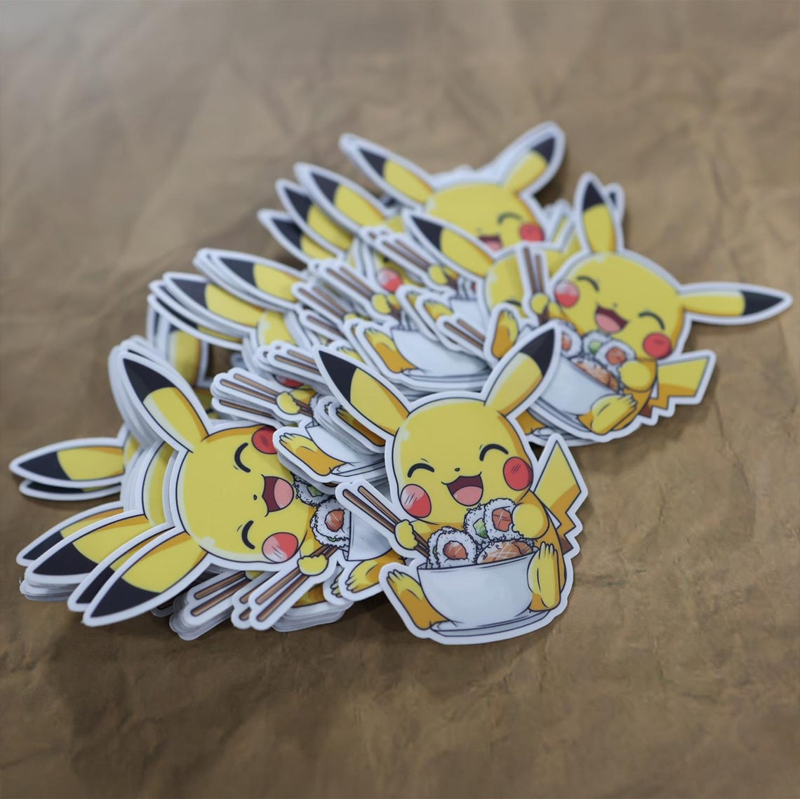 Pikachu Sticker Pikachu Eating Sushi Sticker Custom, Handmade ...