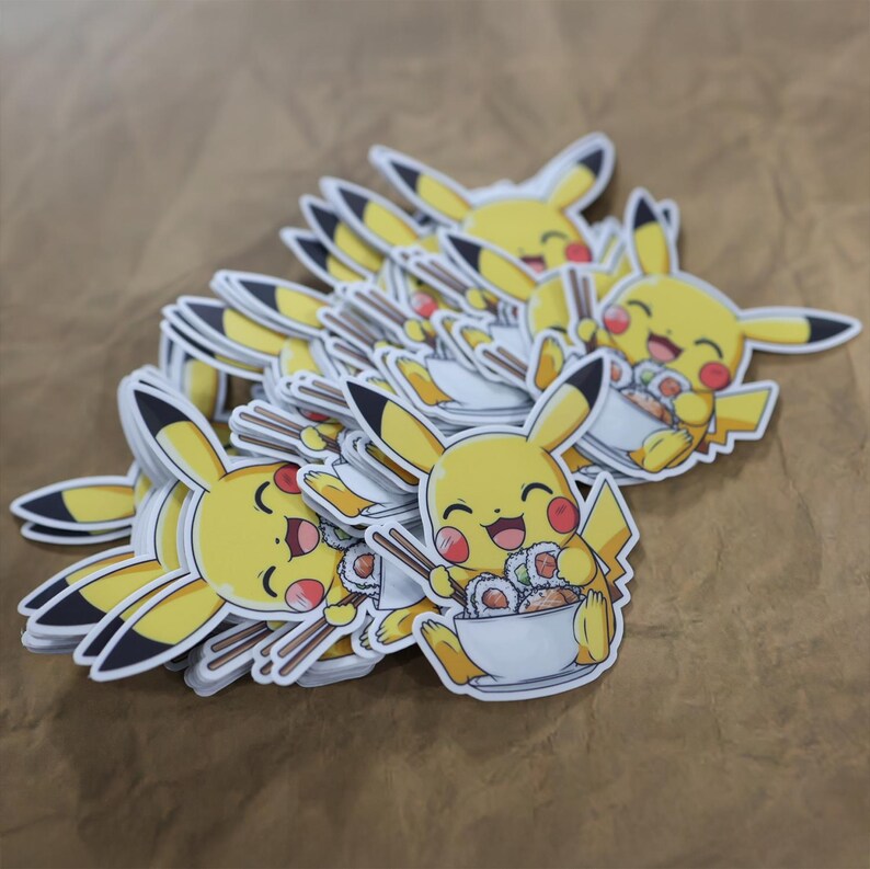 Pikachu Sticker Pikachu Eating Sushi Sticker Custom, Handmade ...