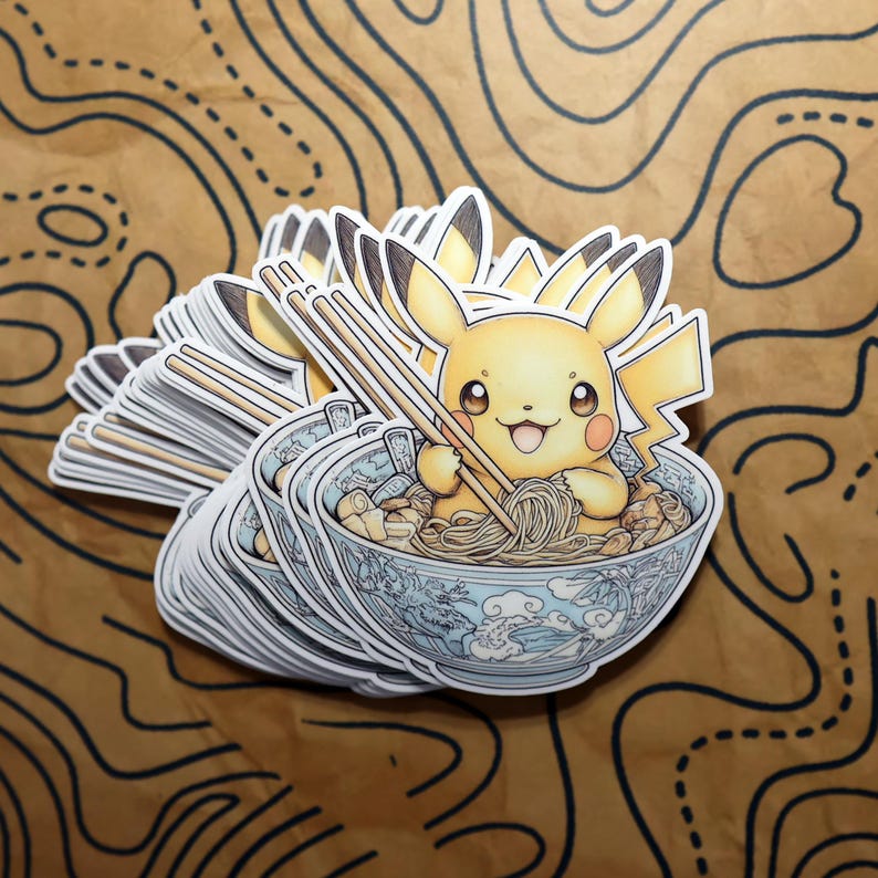 Pikachu in a Ramen Bowl Glossy Vinyl Sticker Handmade Custom Anime ...
