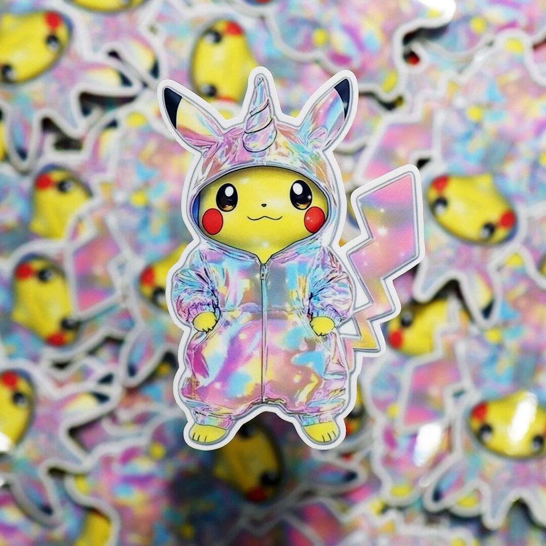 Pikachu in a Rainbow Unicorn Onesie Glossy Vinyl Sticker Handmade ...