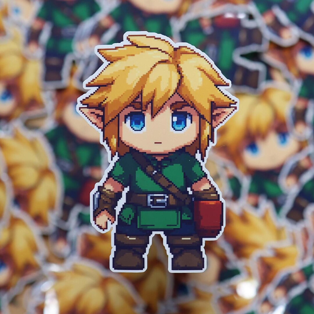 Pixelated Link Glossy Sticker, Custom Legend of Zelda Inspired Gift ...