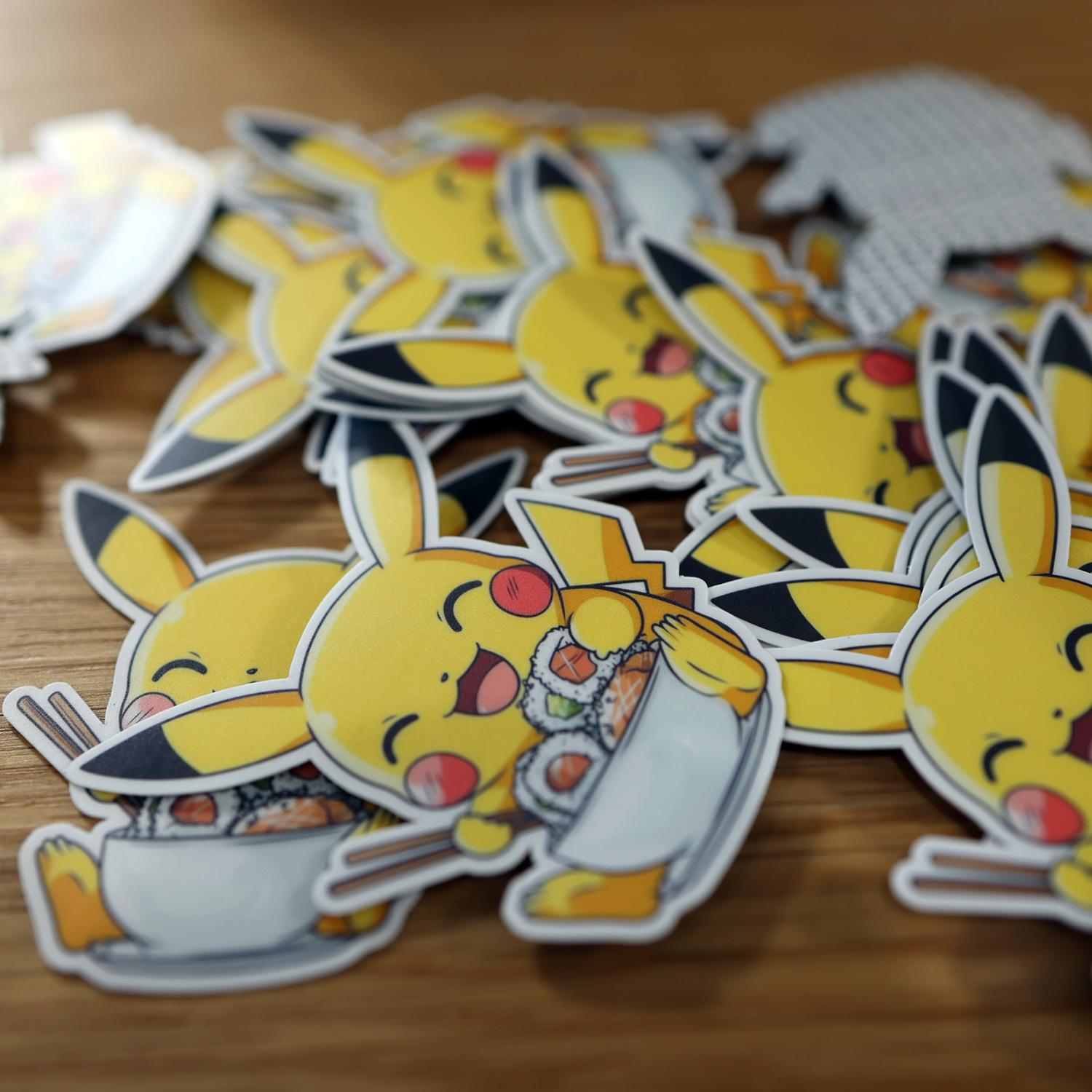Pikachu Sticker Pikachu Eating Sushi Sticker Custom, Handmade ...