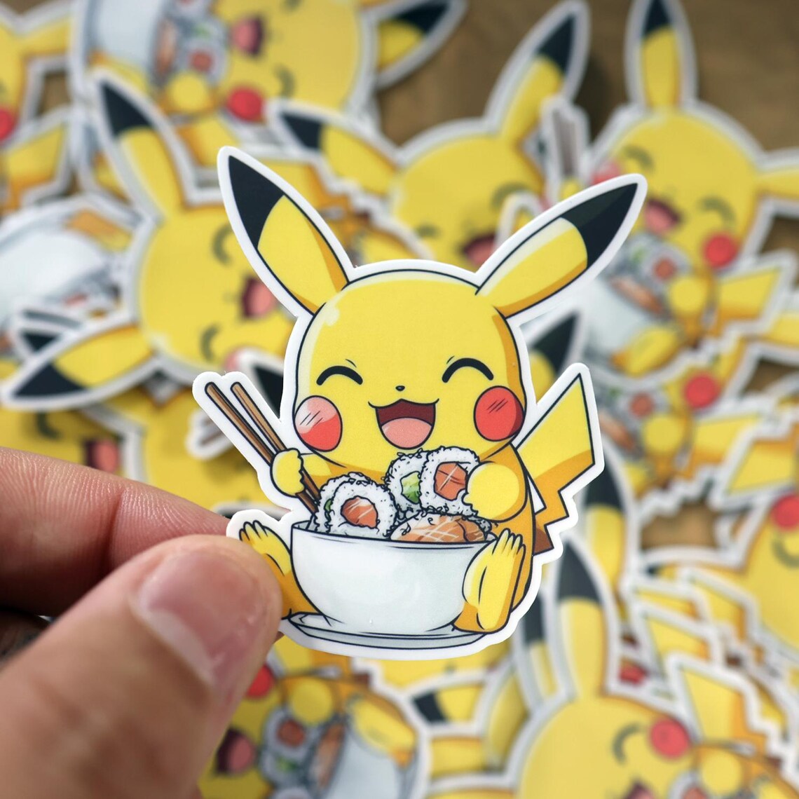 Pikachu Sticker Pikachu Eating Sushi Sticker Custom, Handmade ...