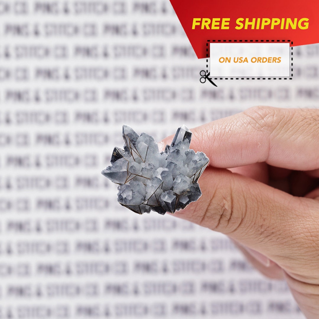 Quartz Crystal Acrylic Pin Realistic Gemstone Cluster, Unique Mineral ...