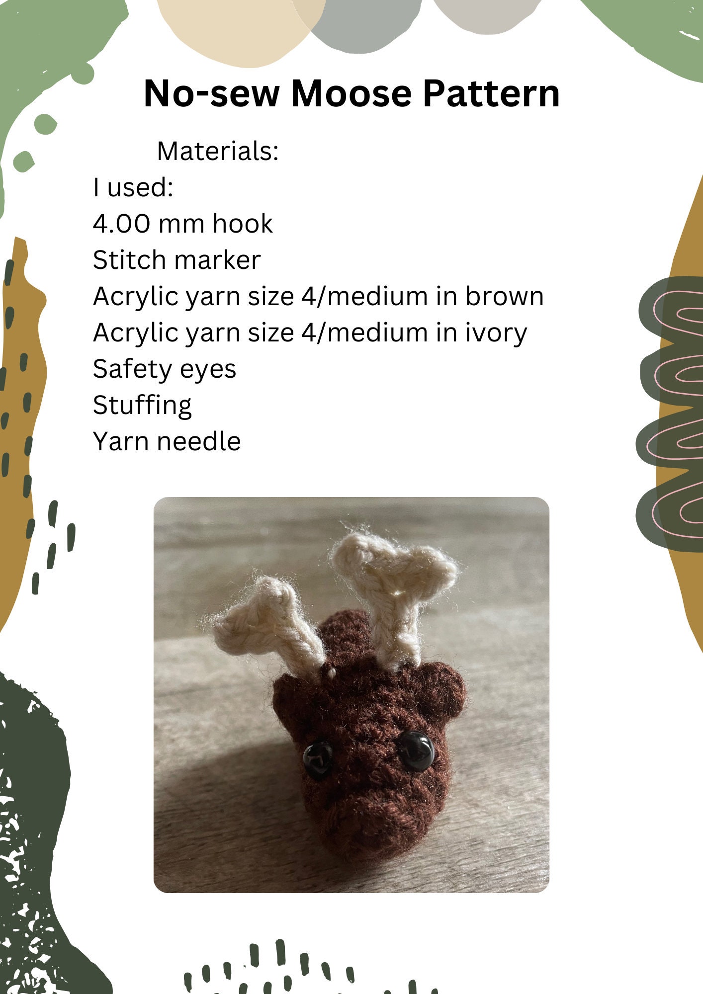 No-sew Crochet Moose Pattern. Simple Moose Pattern. - Etsy