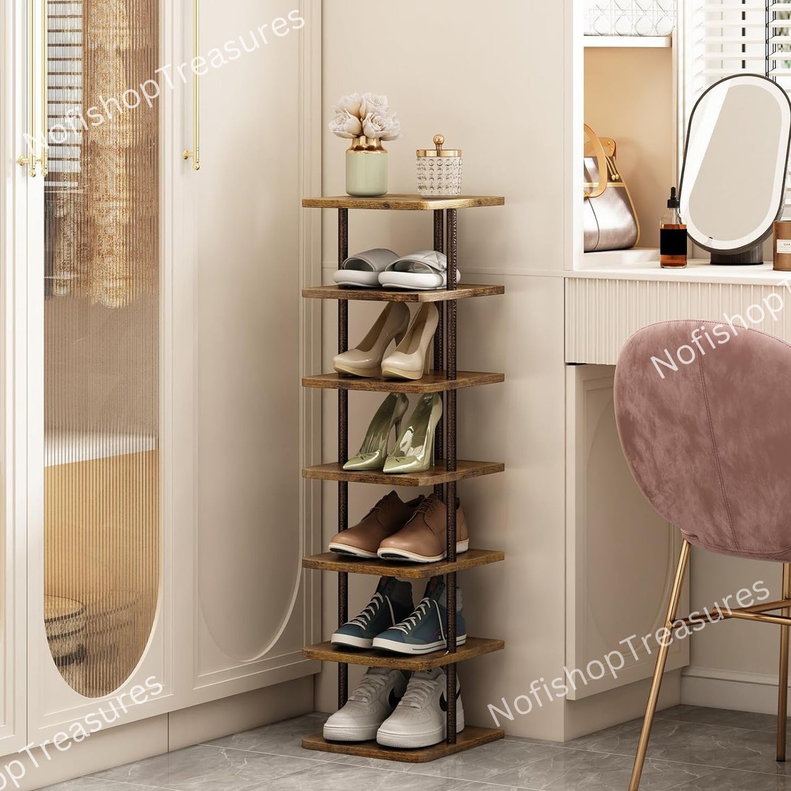 Hand Made Wood & Metal Vertical Shoe Storage Tall Shoe Rack Entryway ...