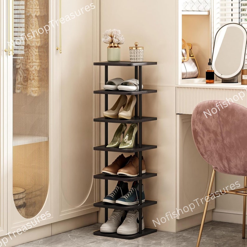 Hand Made Wood & Metal Vertical Shoe Storage Tall Shoe Rack Entryway ...