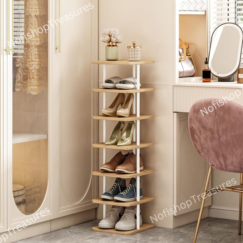 Hand Made Wood & Metal Vertical Shoe Storage Tall Shoe Rack Entryway ...