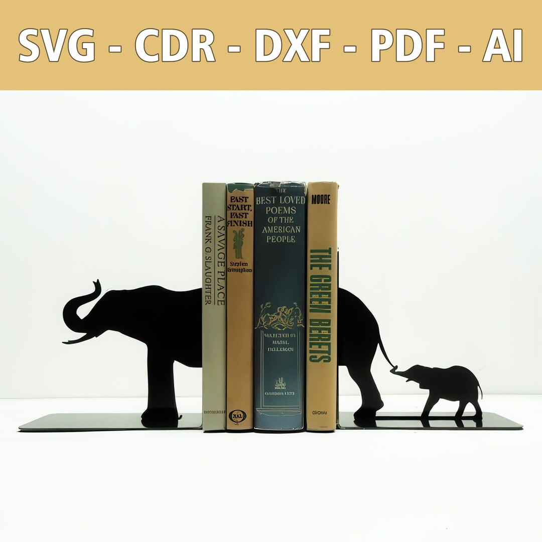 Elephant Bookend Laser File - SVG, CDR and More - Unique Decoration for ...