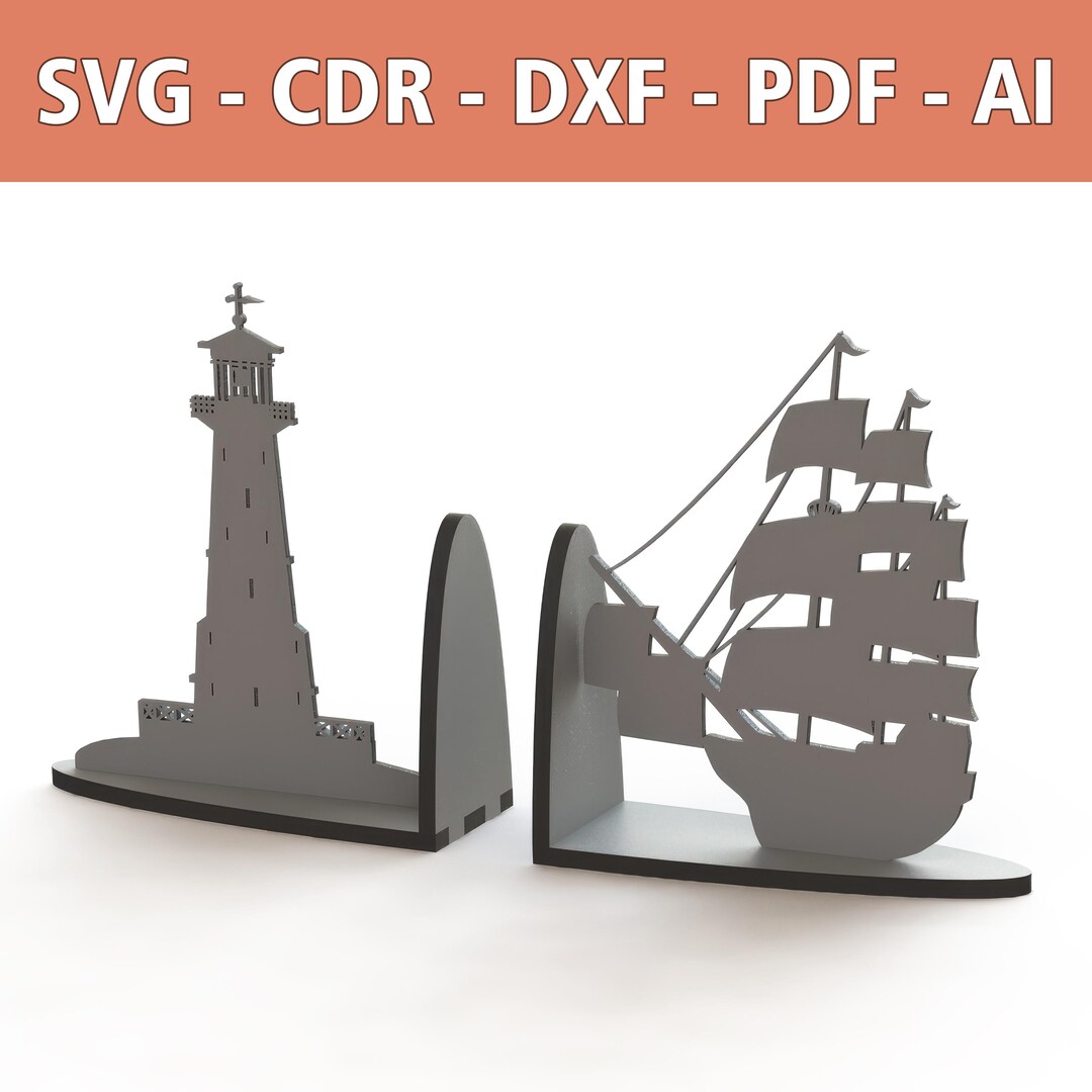 Laser File Bookends Lighthouse & Ship - SVG, CDR and More - Perfect for ...