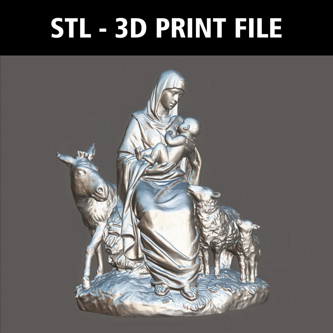 3D STL Print File Mary With Jesus, Donkey & Sheep - Ideal for 3D ...