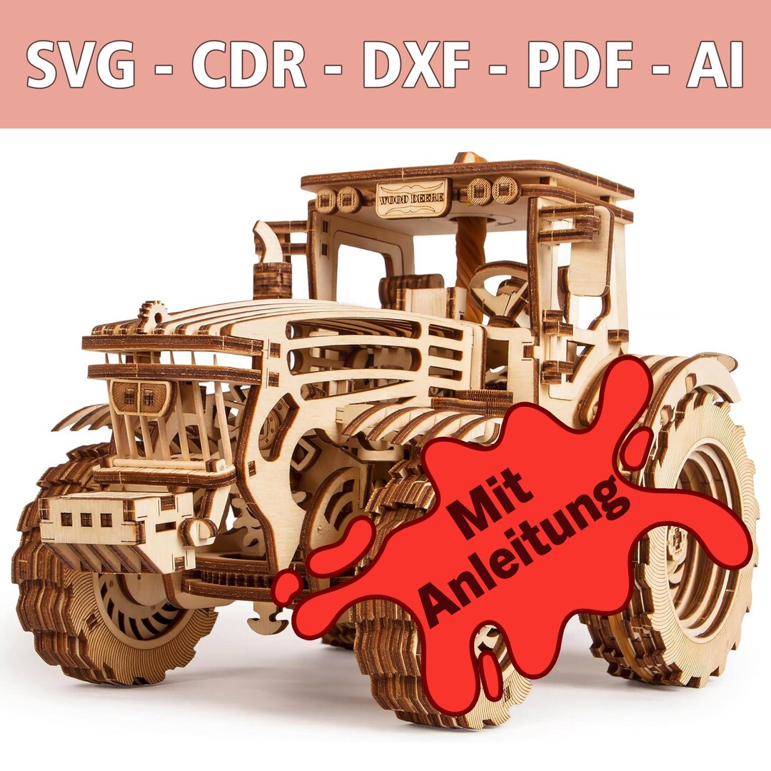 3D Tractor Wooden Model File 3 Mm Laser Cut CDR DXF SVG and More ...