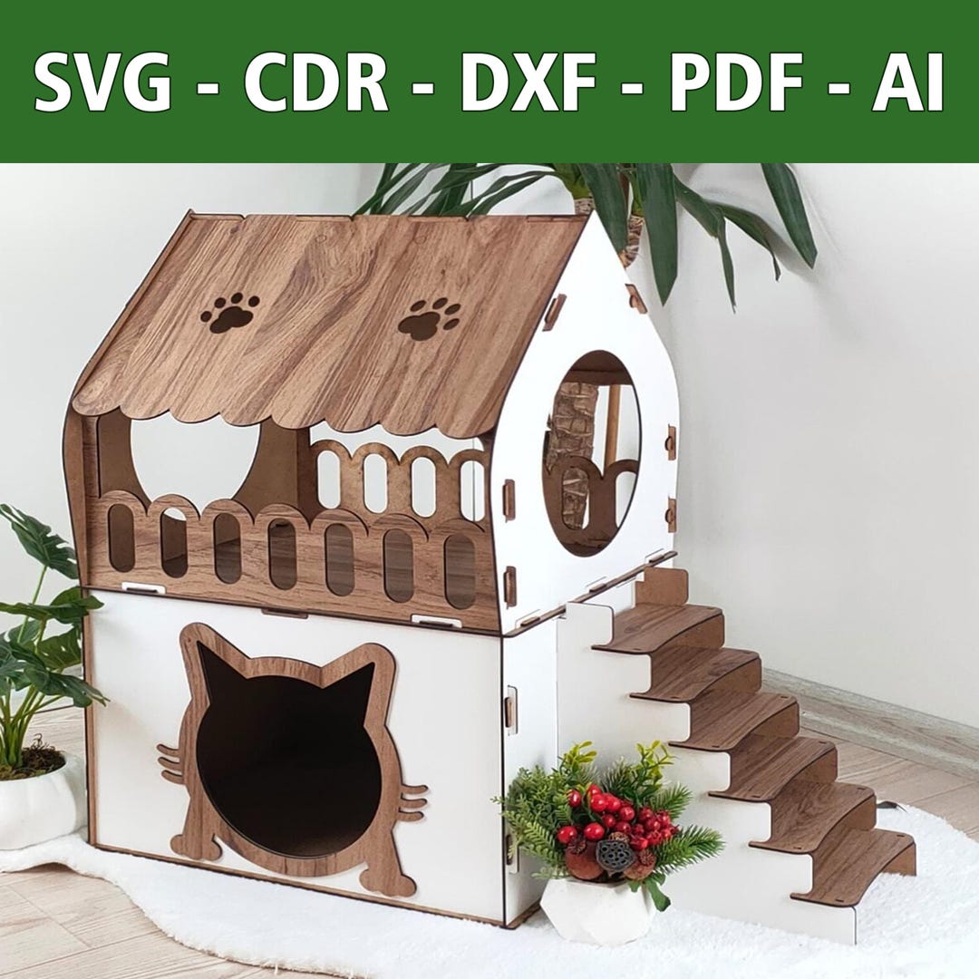 Laser File Cat House Two-storey - SVG, CDR and More - Indoor, Balcony ...