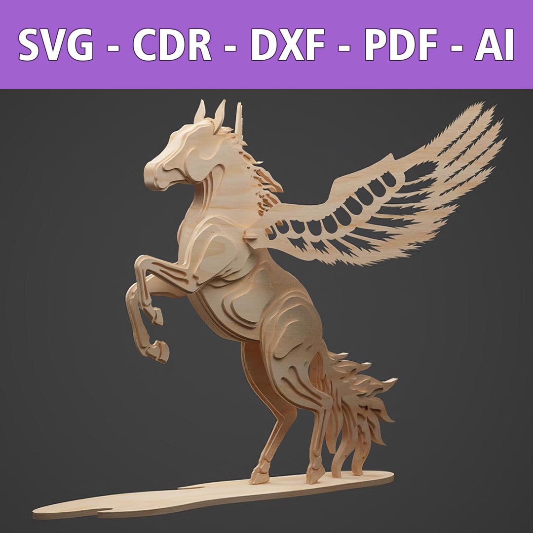 3D Pegasus Mythical Creature Laser File SVG, CDR and More Ideal for ...