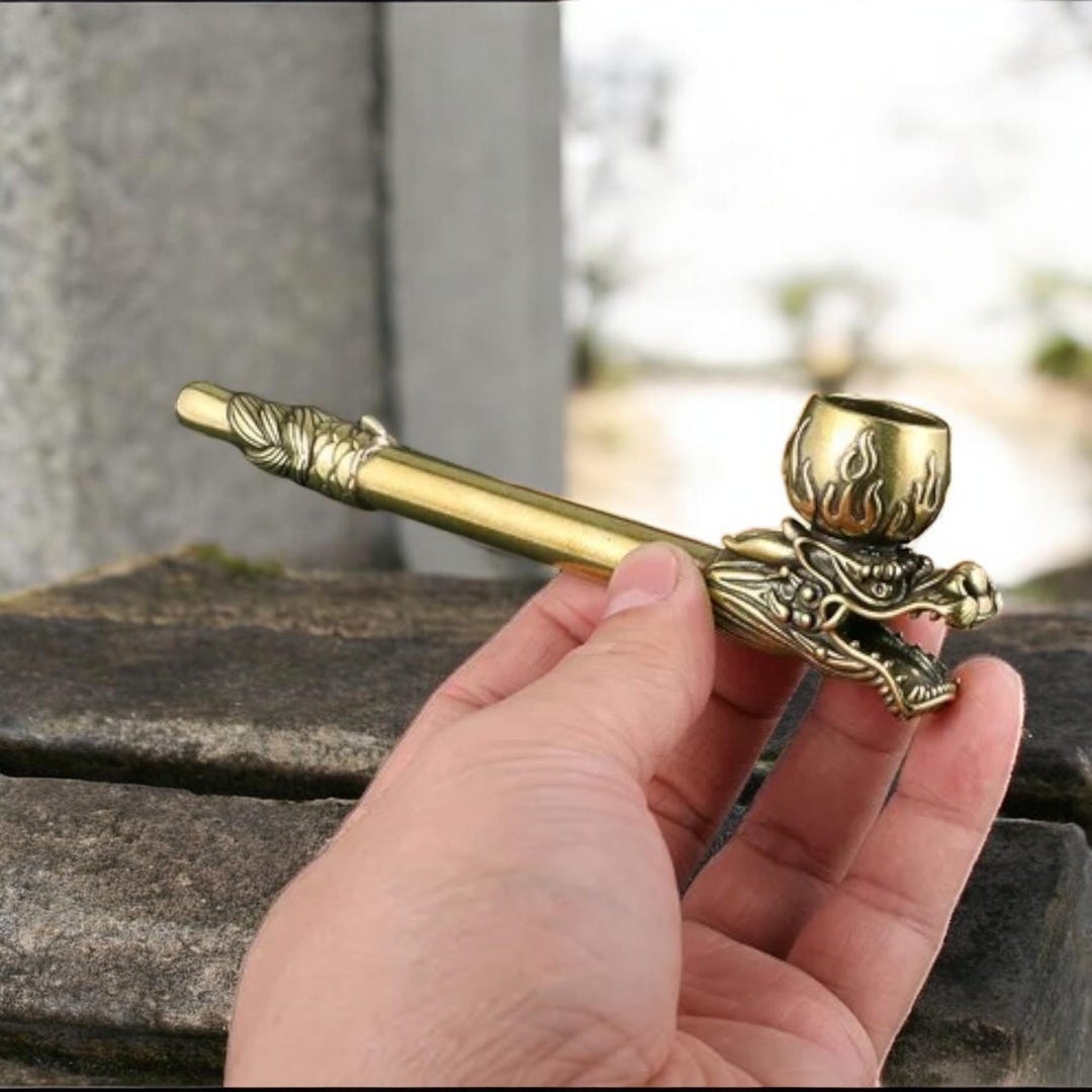 Vintage Brass Tobacco Pipe - Durable Metal Smoking Pipe - Retro Brass ...