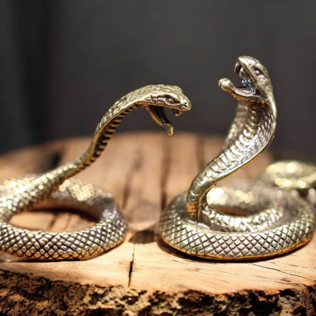2pcs Vintage Cobra Snake Statues miniature Copper Zodiac Animal ...