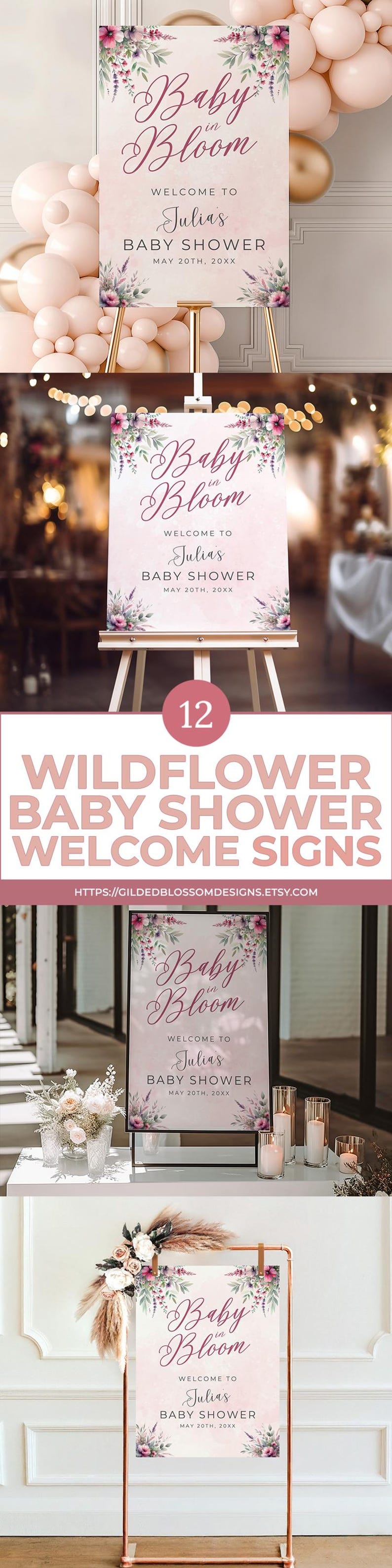 Baby in Bloom Welcome Baby Shower Sign Wildflower Editable Entrance ...