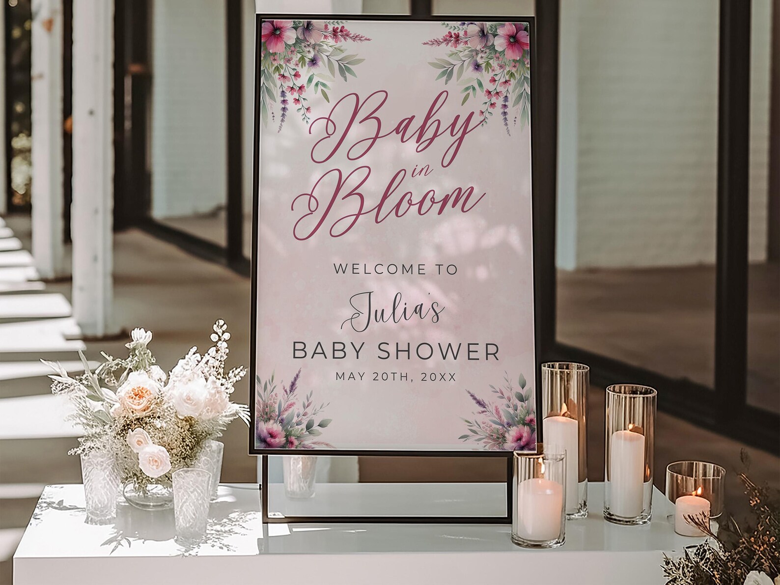 Baby in Bloom Welcome Baby Shower Sign Wildflower Editable Entrance ...