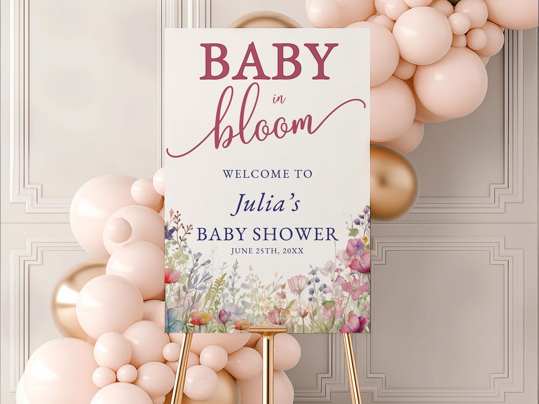 Baby in Bloom Welcome Sign Wildflower Baby Shower Editable Floral ...