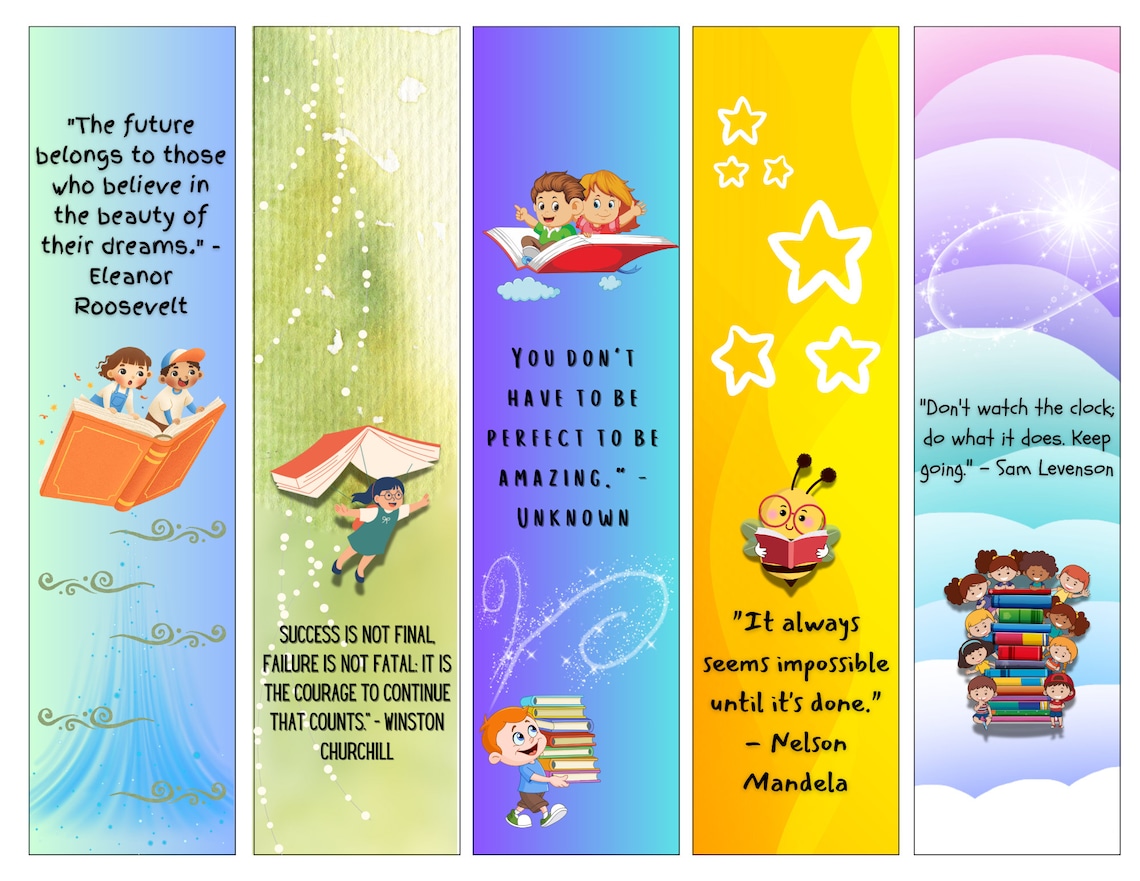 Printable Kids Motivational Bookmarks - Etsy