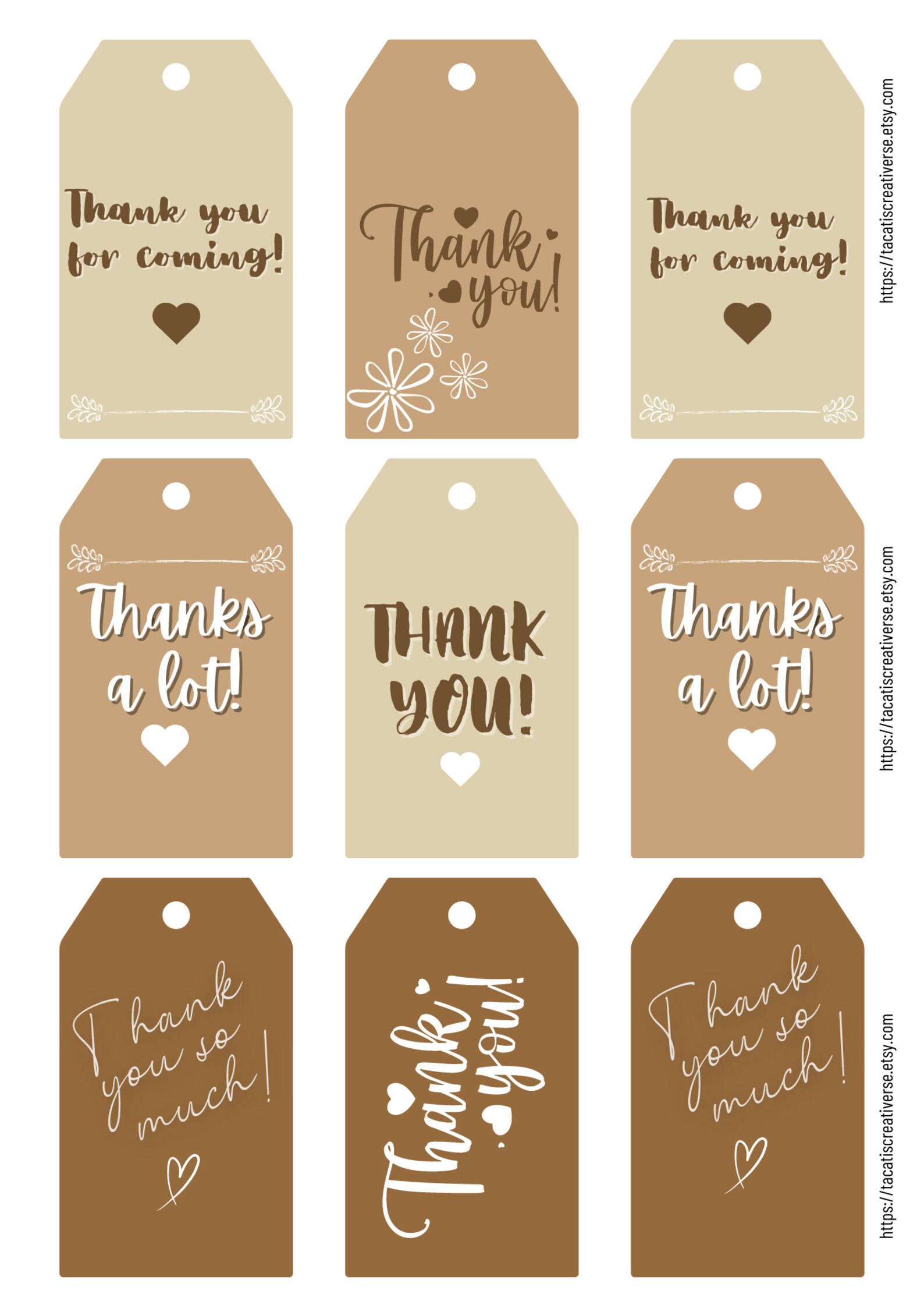 Thank You Tags, Gift Tags Printable Brown - Etsy