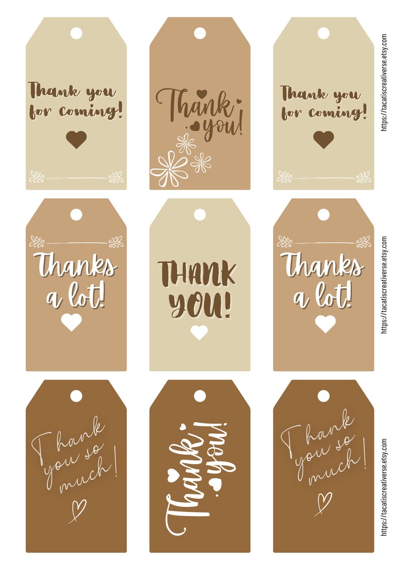 Thank You Tags, Gift Tags Printable Brown - Etsy