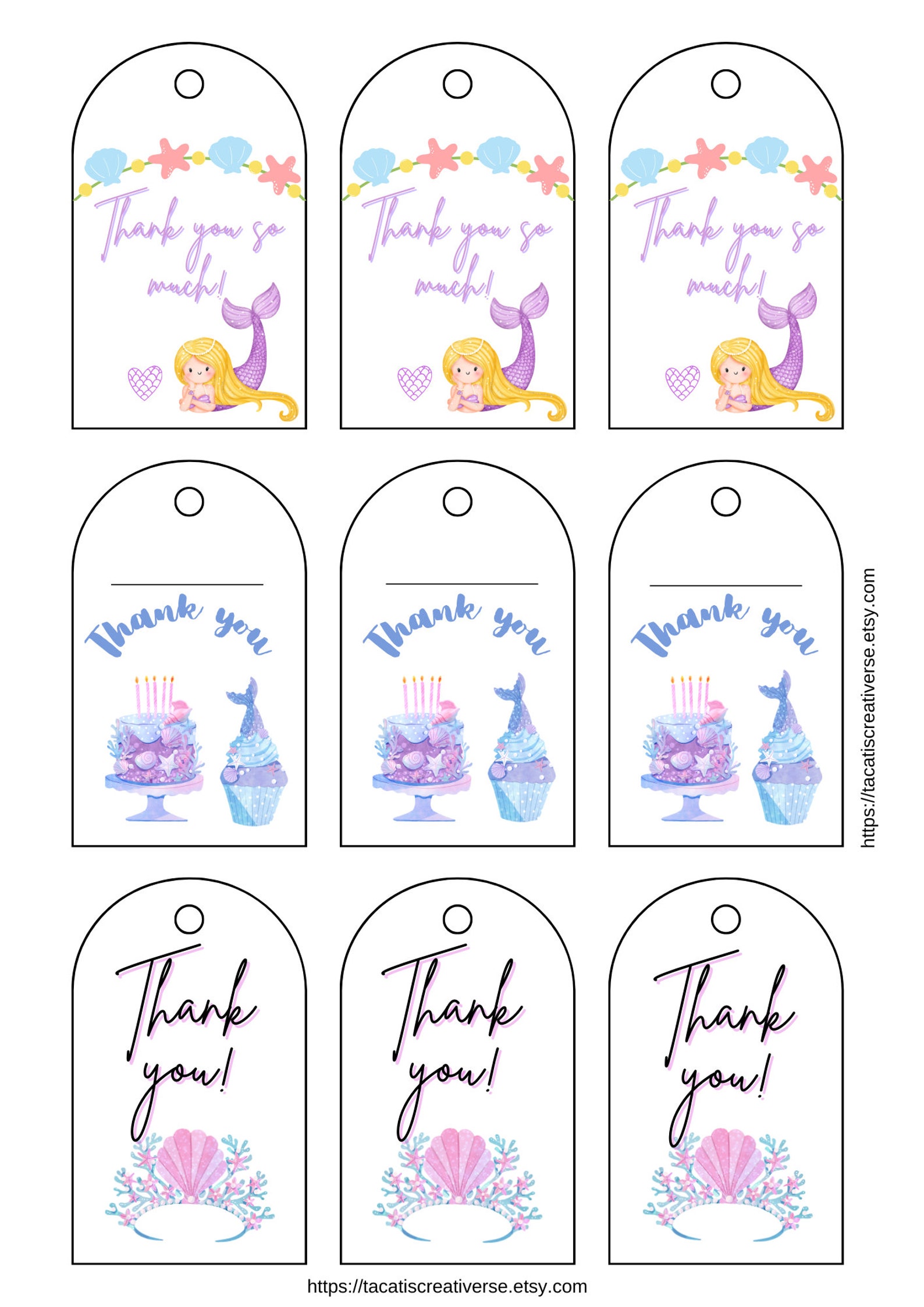 DIY Printable Mermaid Theme Party Thank You Gift Tags - Etsy