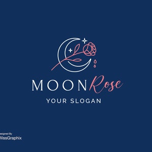 Moon-rose Logo, Lineart Logo, Elegant Logo, Luxurious Logo - Etsy