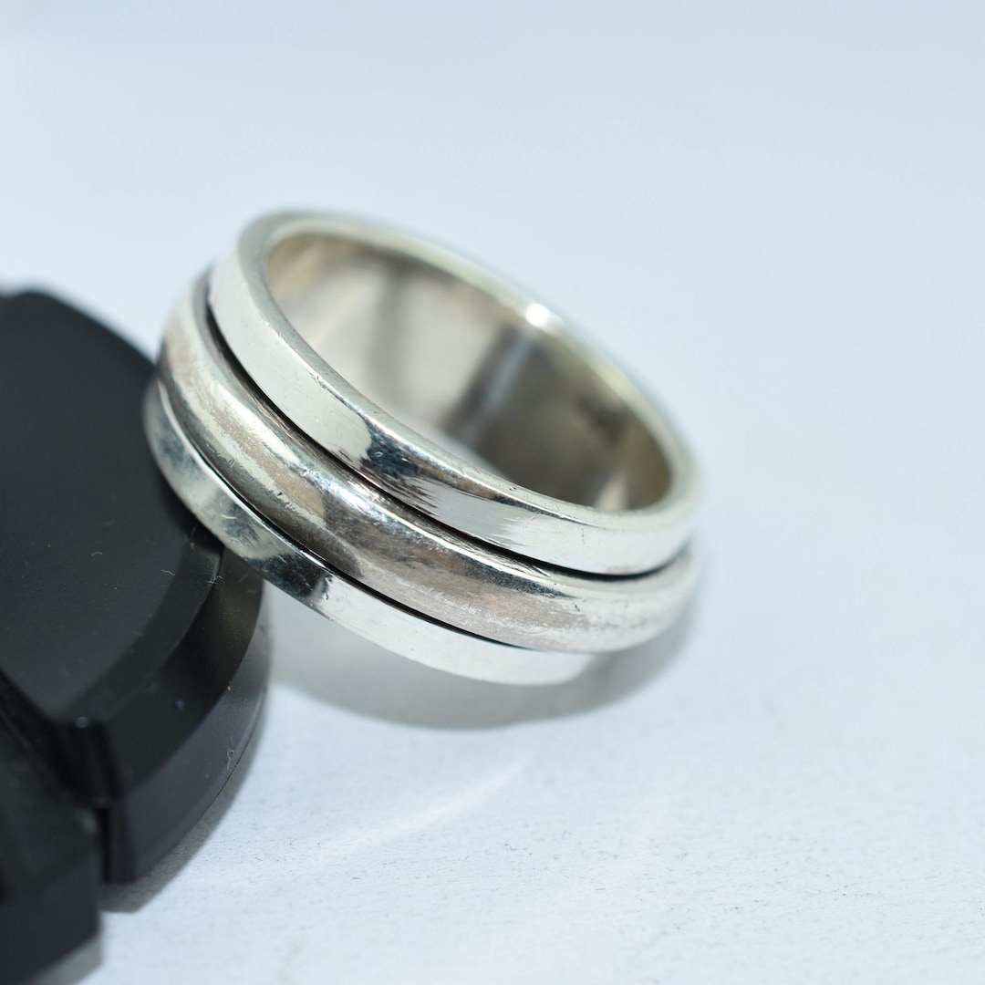 Plain Silver Spinner Band Ring, Handmade Rotating Thumb Ring, Fidget ...