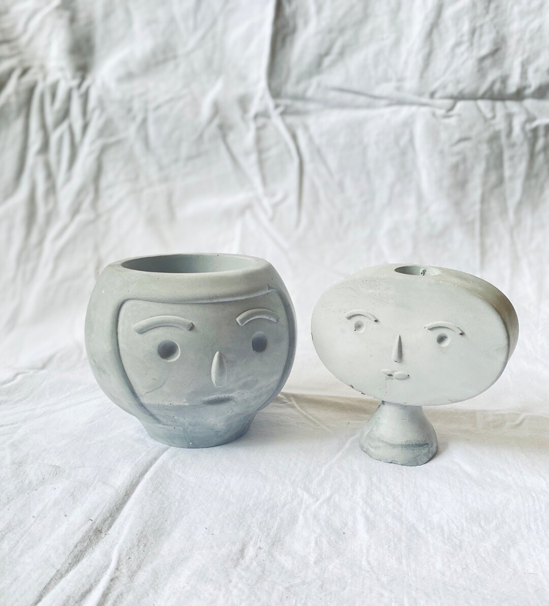 Cement Plaster Doll Set. One Planter and One Candle Holder. Can Be Use ...