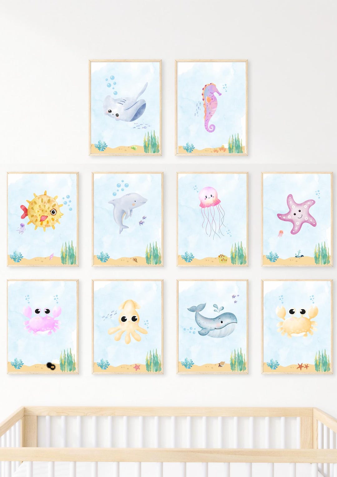 Set of 10 Wall Art Prints Sea Animal, Wall Art Nursery Decoration, Kids ...