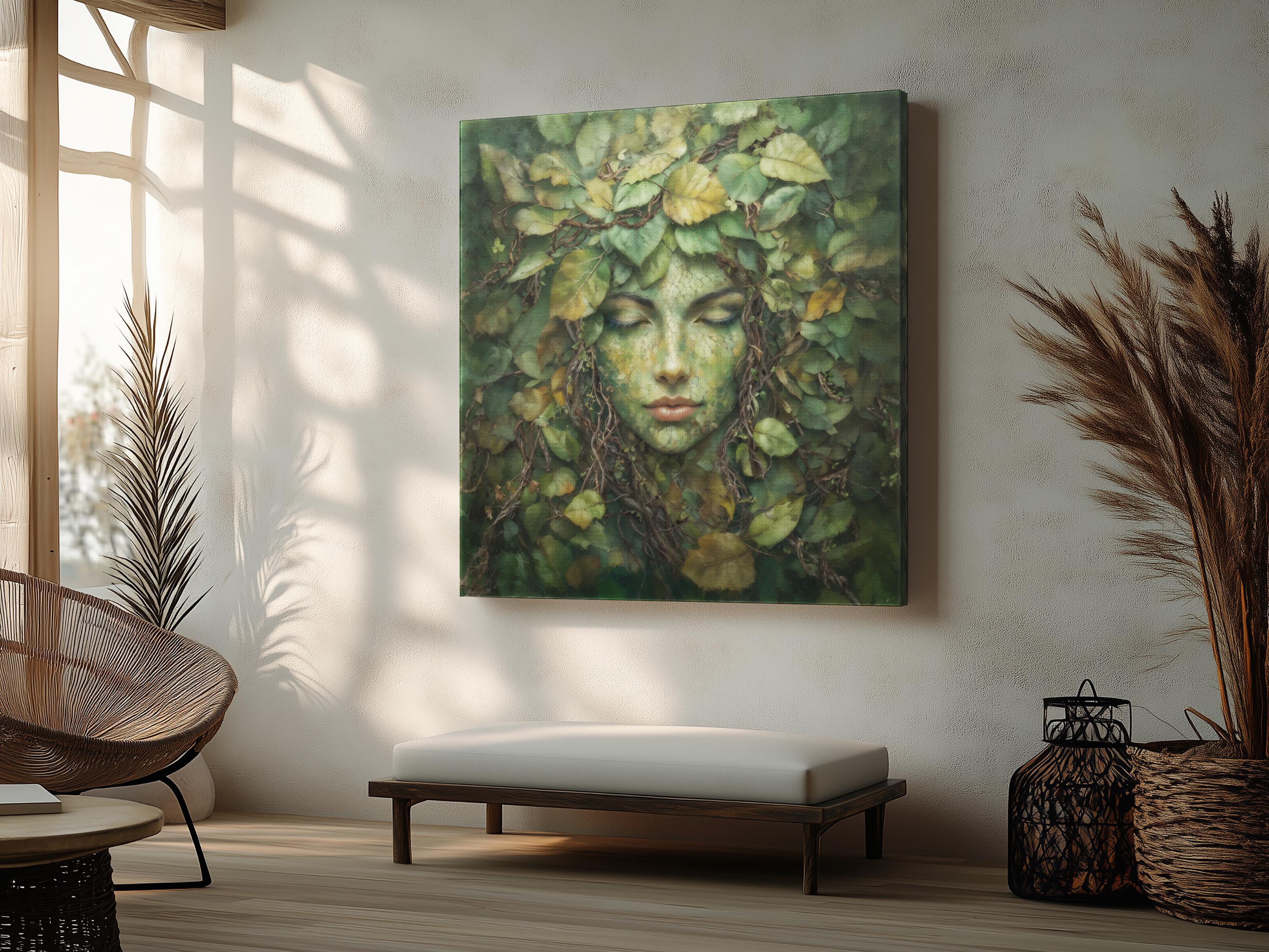 Green Woman Meditation Canvas Print - Celtic Fantasy Painting, Nature ...