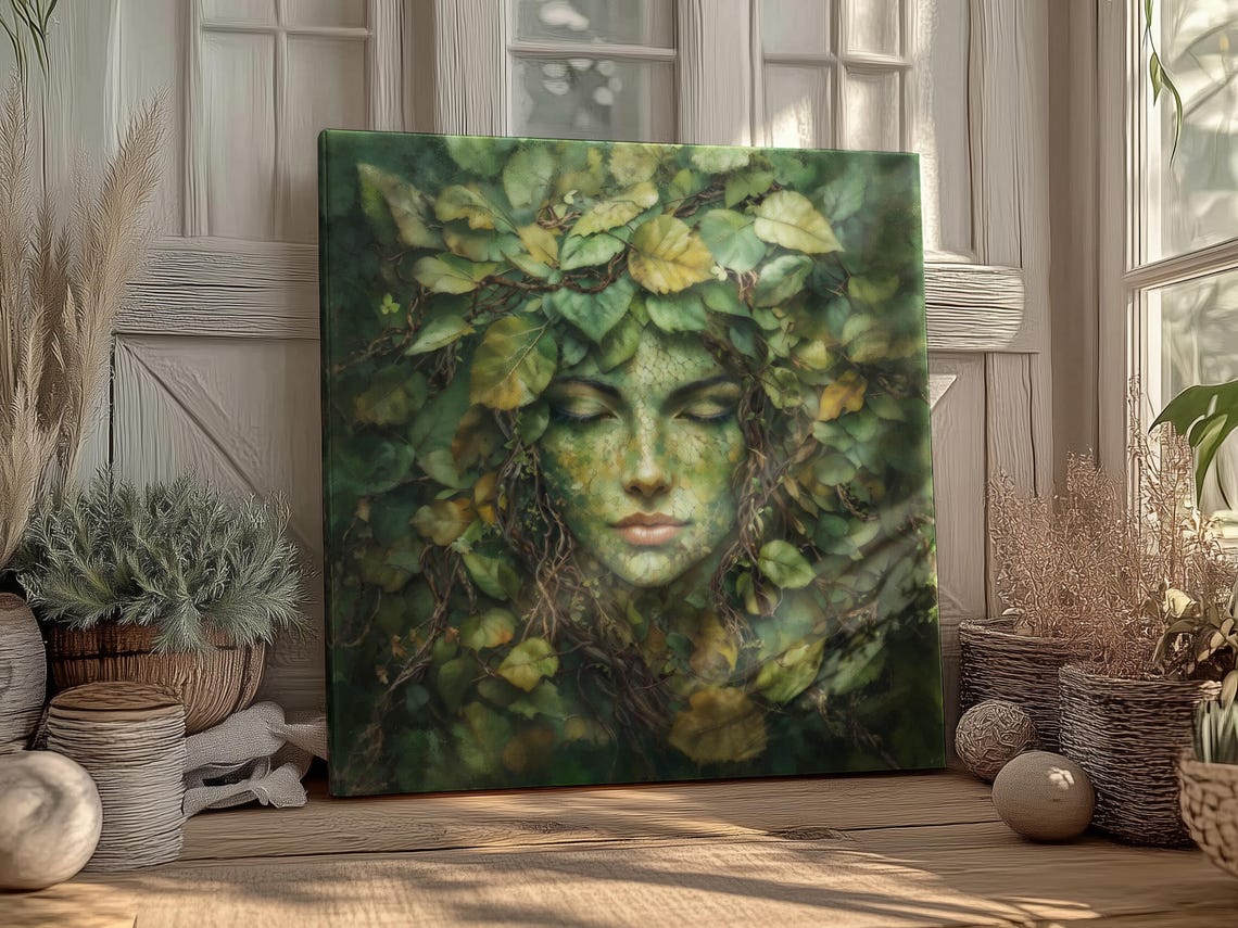 Green Woman Meditation Canvas Print - Celtic Fantasy Painting, Nature ...
