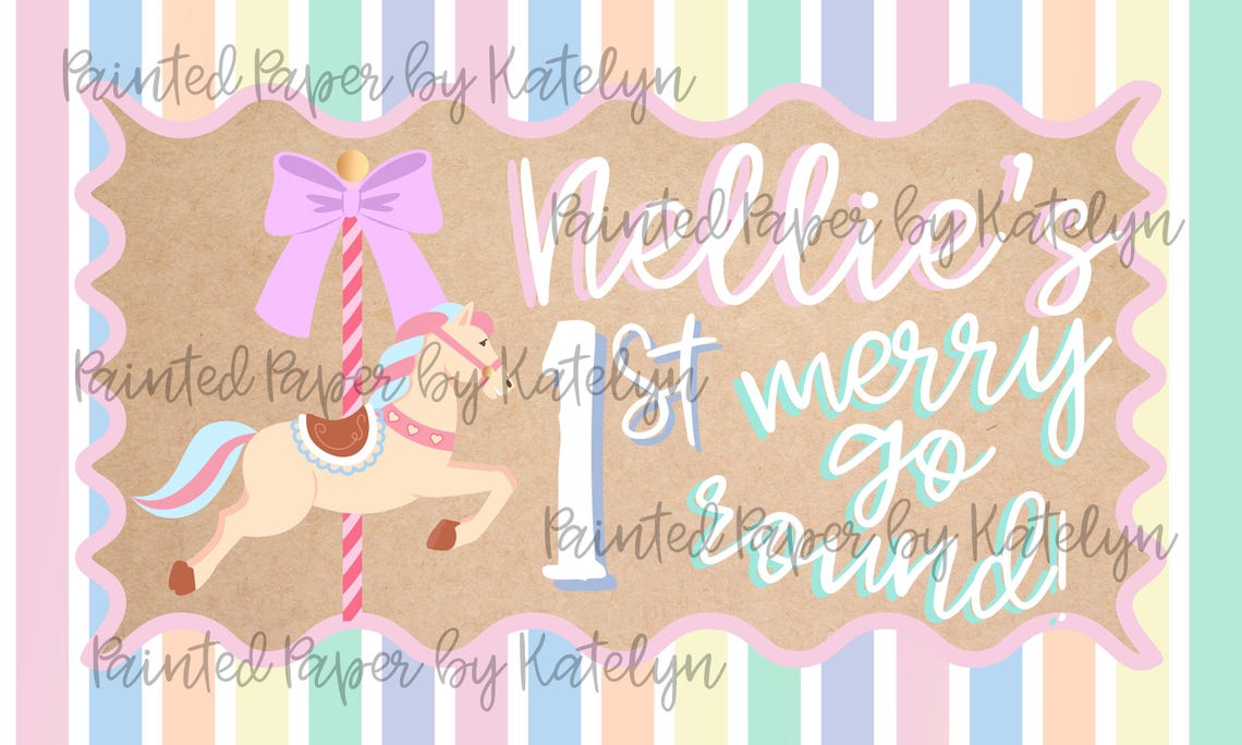Carousel 1st Merry Go Round Birthday Banner Template - Etsy