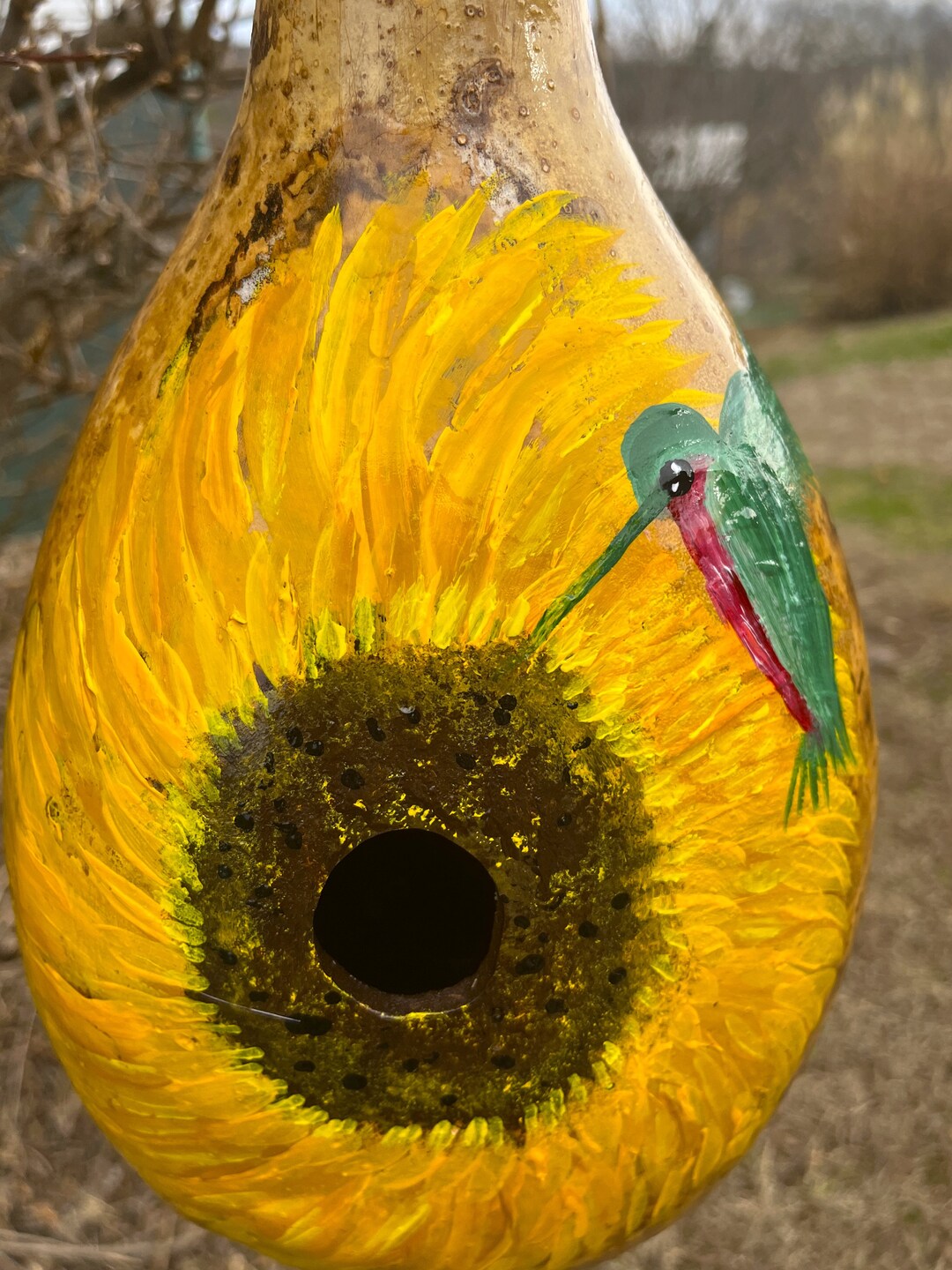 Sunflowers and Hummingbird: Huge Handpainted Gourd Bird House - Etsy