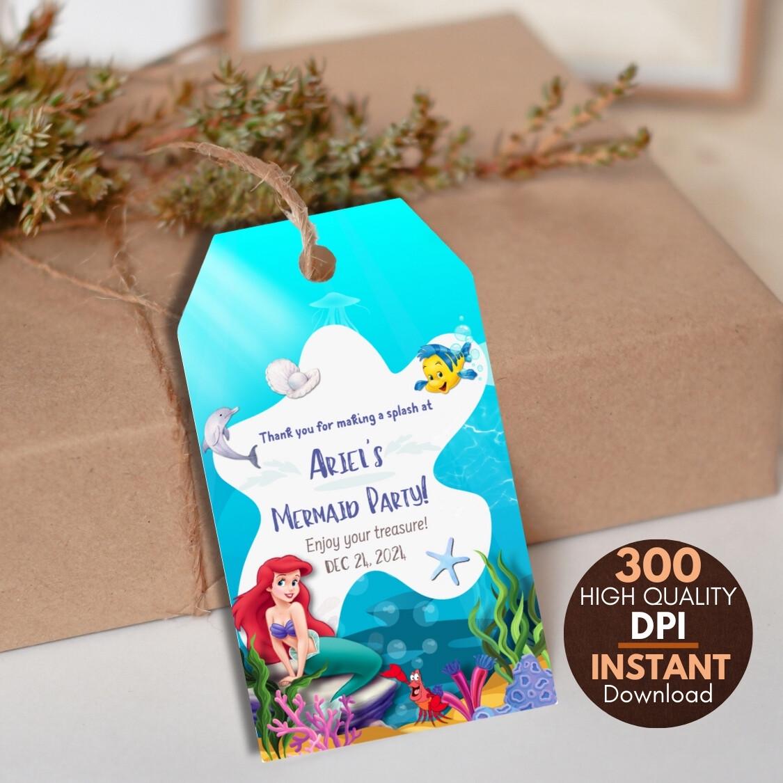 Little Mermaid Theme Birthday Favor Tag, Princess Ariel, Personalized ...