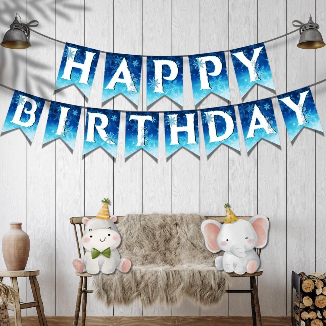 Frozen Theme Birthday Bunting Banner, Snow Queen Elsa, Winter Party ...