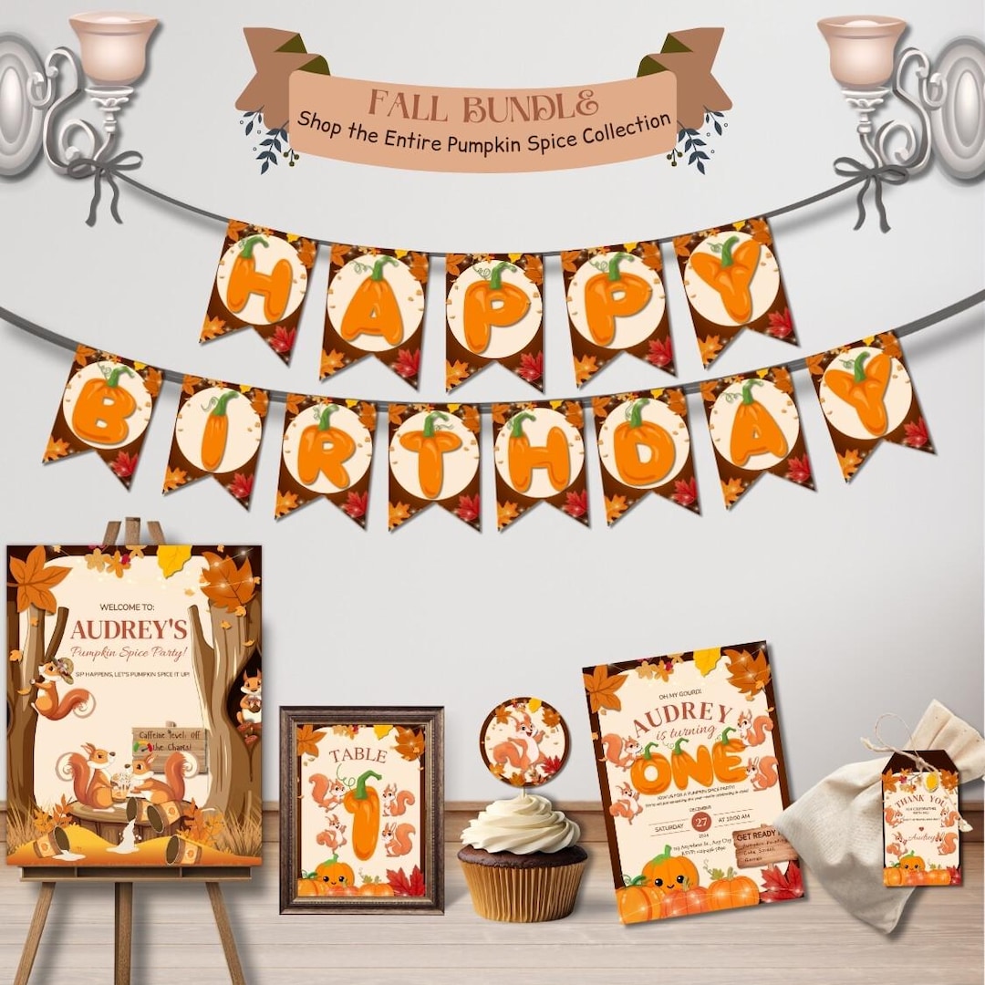Pumpkin Spice Fall Theme Birthday Bundle Set, Autumn Party Decoration ...