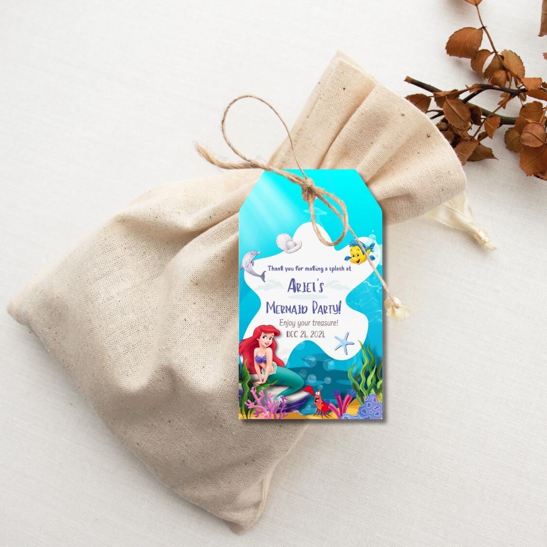 Little Mermaid Theme Birthday Favor Tag, Princess Ariel, Personalized ...