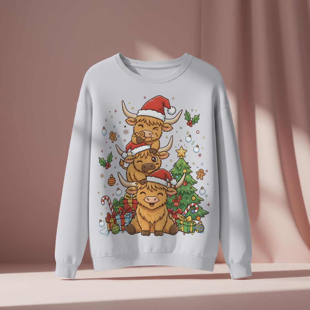 Cute Highland Cow Christmas PNG, Three Cows Stack, Holiday Cow Clipart ...