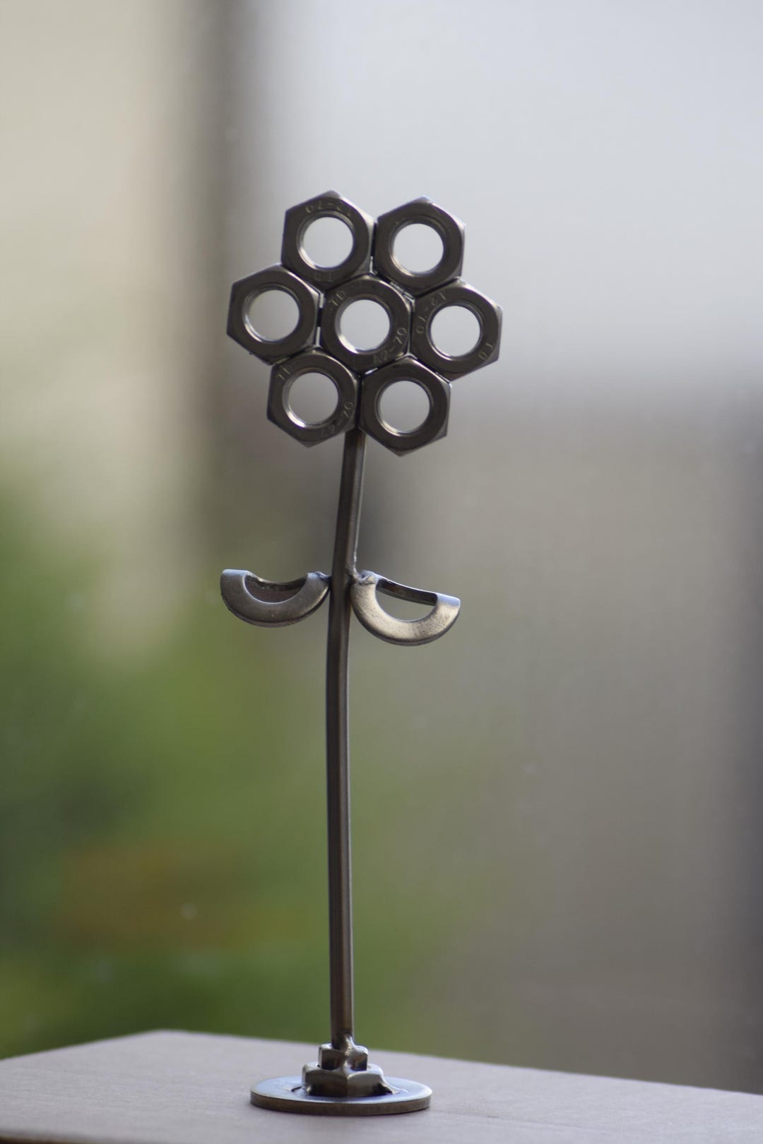 Charming Metal Sculpture of A Flower Made From Nuts and Bolts Weld Art ...