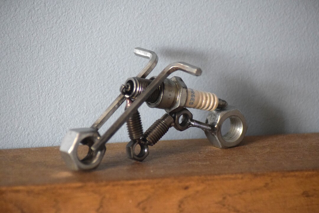 Scrap Metal Sculpture of Motorbike Made From Nuts, Bolts and Spark Plug ...