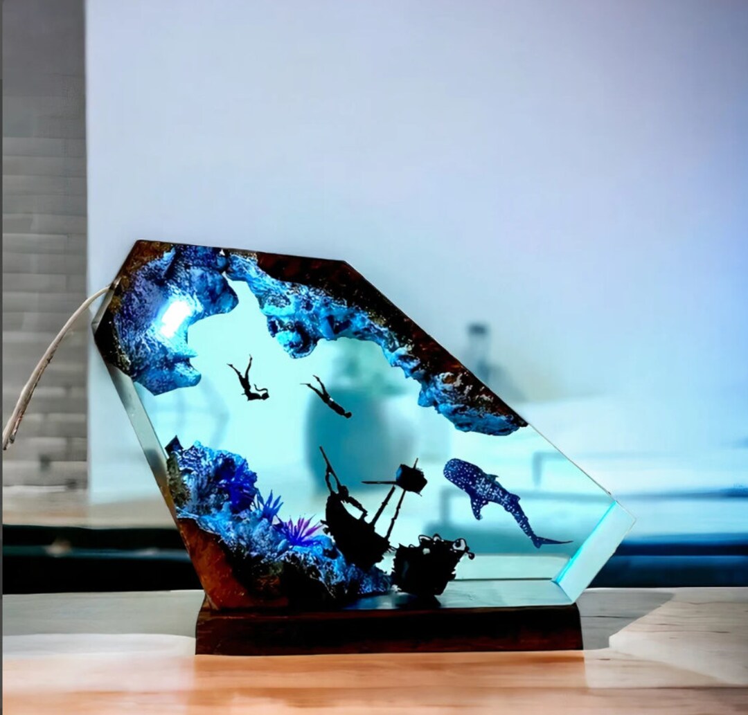 Deep Sea Diver Night Light: Unique Epoxy Resin Lamp With Whale and Cave ...